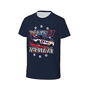 YINFA Denny Hamlin 11 Shirt for Teen Girl & Boy Printing Performance Short Sleeve Tee Black