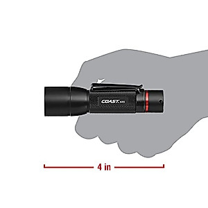 COAST HX5 410 Lumen LED Flashlight, Pure Beam Focusing, Slide Focus, Pocket Clip, Weatherproof, Pocket Sized, Battery Included, Black.