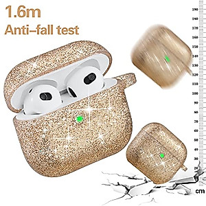 Airpods Case, DMMG Airpods 3 Case Cover Silicone Skin for Girls Women,AirPods Protective Cute Bling Glitter Case with Fluff Ball Keychain,Scratch Proof for Airpod 3rd Generation (Rose Gold)