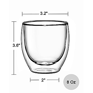 Nachell Glass Espresso Cups Set of 4-8 oz Double Wall Glass Coffee Mugs Clear Coffee Tumblers,Insulated Borosilicate Glass Drinking Cups for Latte Cappuccino Tea Drink