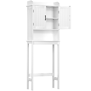 VEIKOU Over-The-Toilet Storage, Bathroom Cabinet Over Toilet, Freestanding Over The Toilet Storage Cabinet w/Adjustable Shelf & Storage Rack, White
