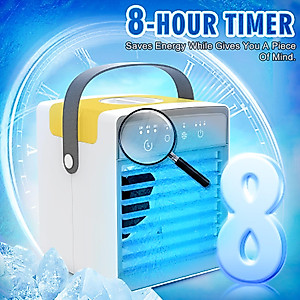 USB Portable Air Conditioner Fan, Rechargeable Evaporative Mini AC Fan with 3 Adjustable Speeds, Small Mini AC with Timer, Hand Held Personal Air Cooler for Desk, Bedroom, traveling & Camping, White