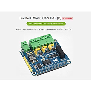 waveshare RS485 CAN HAT for Raspberry Pi, Expand 2-Ch RS485 and 1-Ch CAN, SPI Communication, Industrial Grade Isolation Protections