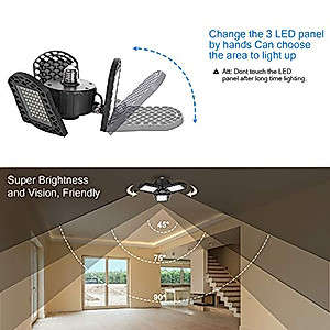 2 Pack LED Garage Lights, 60W Deformable LED Garage Ceiling Lights with 3 Adjustable Wings, 6000LM, E26 LED Shop Light for Warehouse, Workshop, Basement (No Motion Detection) (2 Pack, 60W)