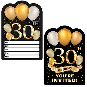 Simimi art 30 Gold Glitter 30th Birthday Party Invitations cards with Envelopes