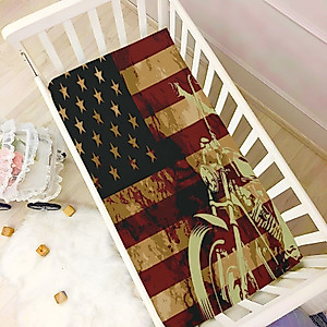 Kigai Vintage American Flag Crib Sheets for Boys or Girls,Soft and Breathable Crib Sheets 27x39 Inch
