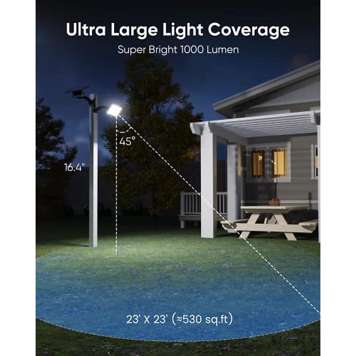 JACKYLED Solar Security Light with Motion Sensor, 1000 Lumen 48 LED, IP65 Waterproof, 3 Modes, Auto On/Off, Separate Solar Panel, Solar Dusk to Dawn Flood Lights for Outdoor Wall, Porch, Barn, Garage