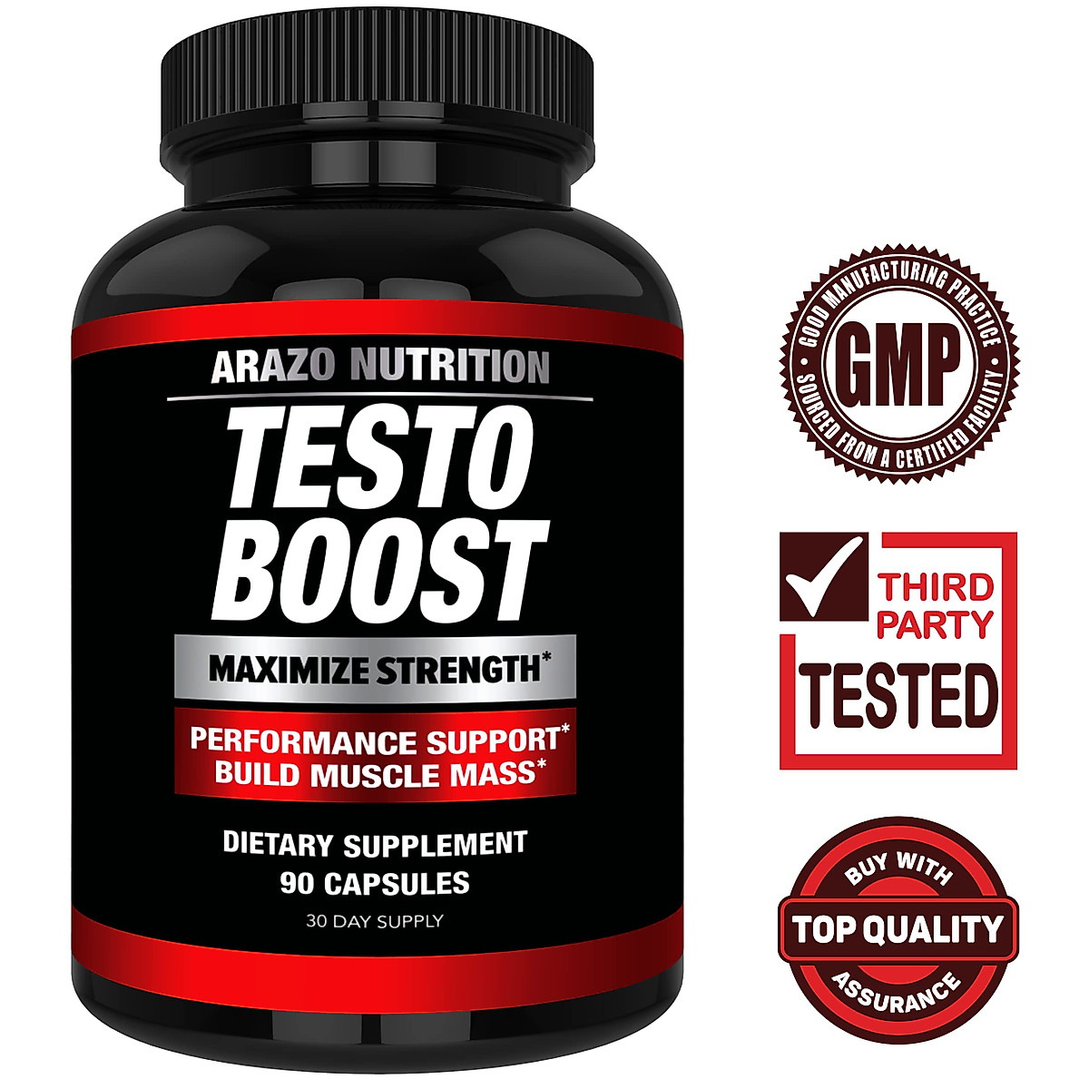 Arazo Nutrition TestoBoost Test Booster Supplement - Potent & Natural Herbal Pills - Boost Muscle Growth - Tribulus, Epimedium, Hawthorn, Zinc, Minerals
