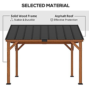 Outsunny 11' x 12' Hardtop Gazebo with Wooden Frame and Waterproof Asphalt Roof, Permanent Pavilion Gazebo Canopy, for Garden, Patio, Backyard, Deck, Porch, Brown