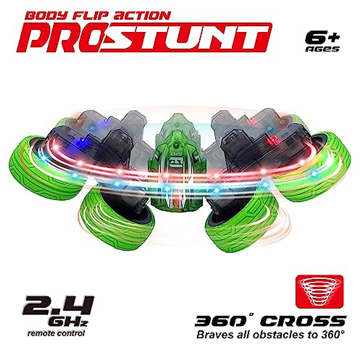 Threeking Small RC Rotating Stunt Cars Flowering Remote Control Car Toys with Lights Double-Sided Driving 360-degree Flips Rotating Car Toy