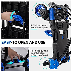 Hitgrand Folding Hand Truck, Heavy Duty Hand Truck Dolly Cart, Convertible Dolly Cart 330lbs Capacity W/Telescoping Handle, 2 in 1 Luggage Trolley Cart for Warehouse Home Outdoor Moving