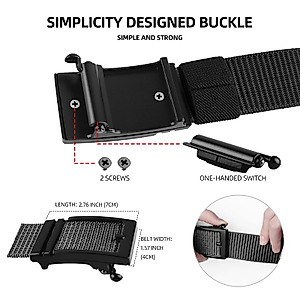 WIMSSERT Cropable Casual Ratchet Nylon Belts for Men,Women with Automatic Buckle,24"-39",Black