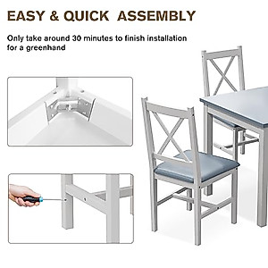 Alohappy Dining Room Table Set for 4, 5 Piece Kitchen Table Set Morden Wood Rectangle Breakfast Table and Chairs for Small Space (Blue)