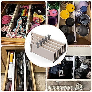 APOCHON 5 Pack Adjustable Drawer Dividers, 4" High, 11-17" Long, Dresser Drawer Divider for Bedroom, Closet, Kitchen, Nursery Organization, Office, Strong & Sturdy Hold, Soft Foam Edges,Beige