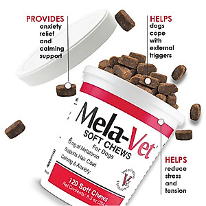 Mela-Vet Melatonin Calming Soft Chews for Dogs, Vet-Formulated to Provide Relaxation & Anxiety Relief, Helps Reduce Stress & Tension-Supports Healthier Skin & Coat.120 Tasty Soft Chews.