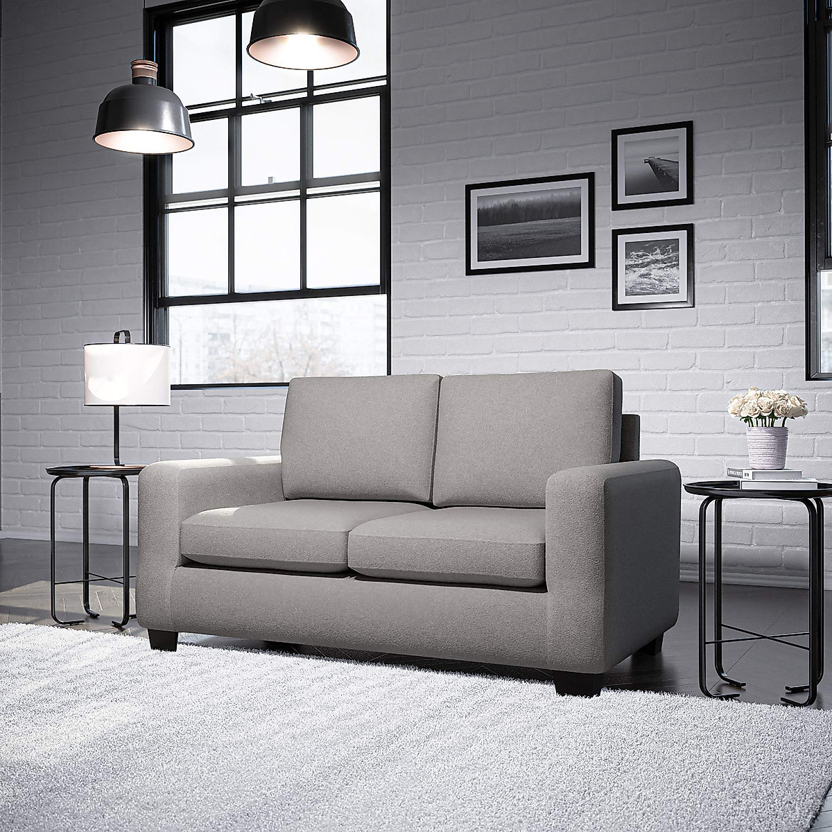 Edenbrook Wasatch Upholstered Loveseat with Track Arms – Mid Century Modern Couch, Loveseat, Dove Gray