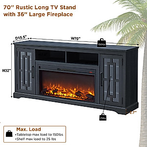 JXQTLINGMU Fireplace TV Stand with 36" Electric Fireplace for 80 Inch TV, Farmhouse 32" Tall Highboy Entertainment Center w/6 Shelves, Modern Media Console w/Storage for Living Room, Black