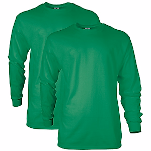 Gildan Men's Ultra Cotton Long Sleeve T-Shirt, Style G2400, Multipack, Irish Green (2-Pack), Large