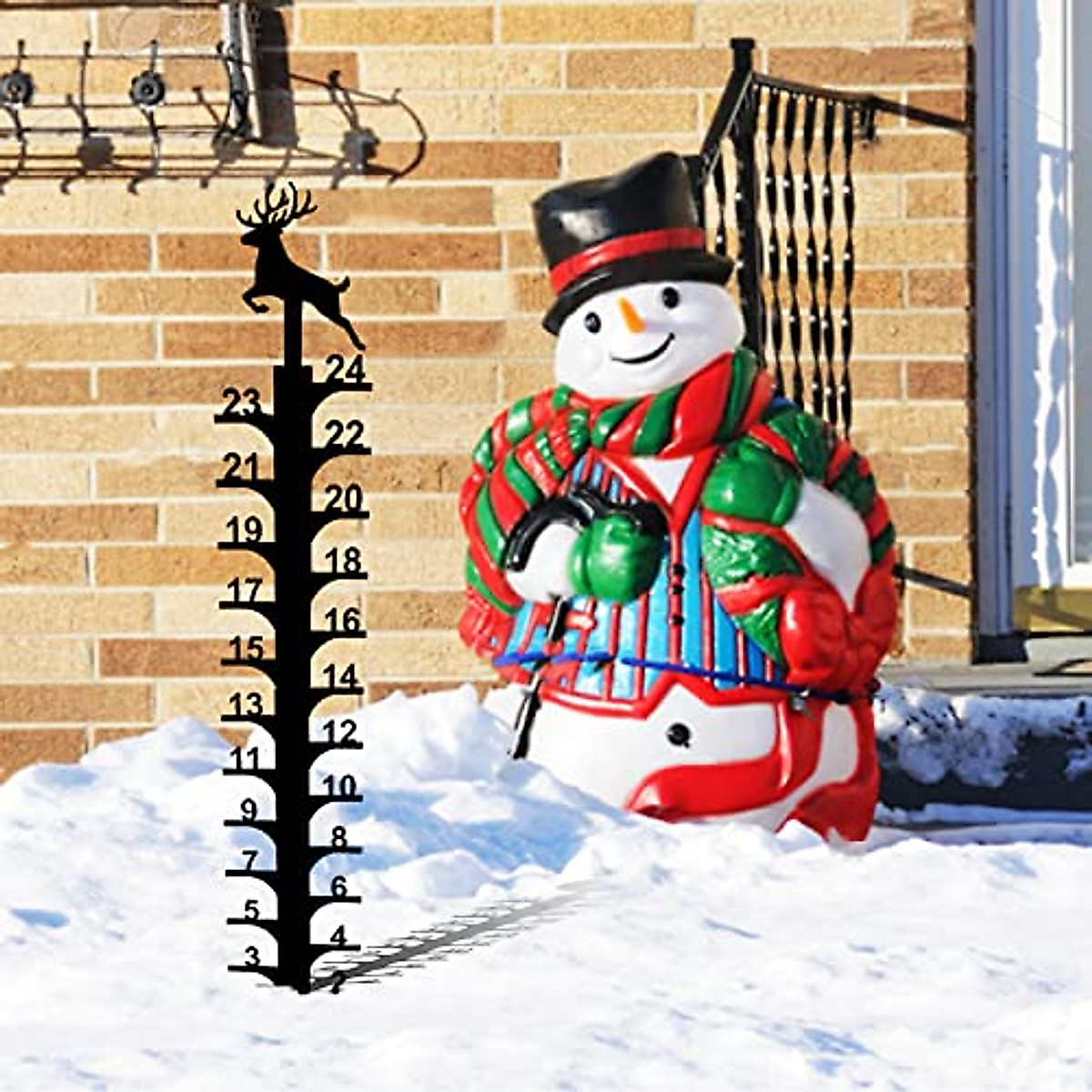 Flexyony Outdoor Snow Gauge 24 Inch Iron Art Snow Gauge Detachable Christmas Snowflake Snowfall Measuring Gauge Handmade Snow Measuring Stick for Garden Yard Christmas Decoration Gift (C-Elk)