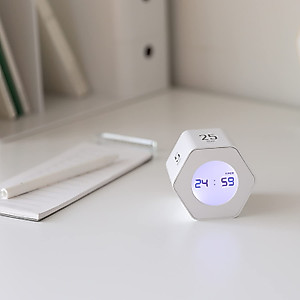 mooas Multi-Hexagon Clock Timer (White Ver.2), Digital Clock Timer, Backlit Display, 12/24H Mode, Count up & Countdown Timer, Rotating Display, Various time presets, for Studying, Cooking, Exercising
