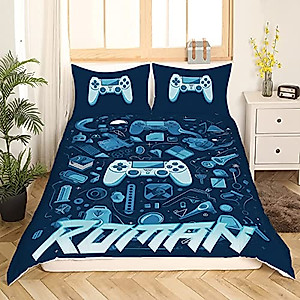 Game Bedding Sets Boys - Personalized Decorative Colorful Gaming Bedding Set with Duvet Cover for Boys Kids 3/4 Piece Duvet Cover & Pillowcases Video Game Bed Set Gaming Bed Set Twin Gift for Teens