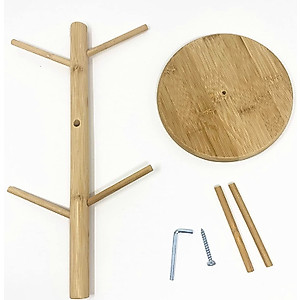 Tsyware Bamboo Wood Mug Rack Tree, Organic Bamboo Mug Holder, Mug Hook, Removable Mug Stand,Coffee Tea Cup Dryer with 6 Hooks，Decoration Counter Coffee Bar Accessories