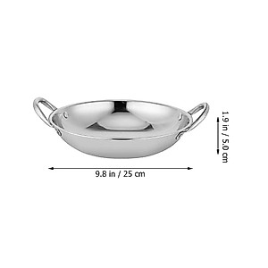 STOBAZA Stainless Steel Wok Pan: Stir Fry Pans Paella Pan Double Handle Cooking Pan Round Bottom Frying Pan Stew Pot Skillet Works Casserole Pots for Home Kitchen