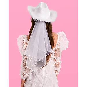 xo, Fetti Bride Cowgirl Hat, Bachelorette Party | White Velvet Fur Veil Favors, Engagement, Last Rodeo Gift + Bridal Shower Supplies