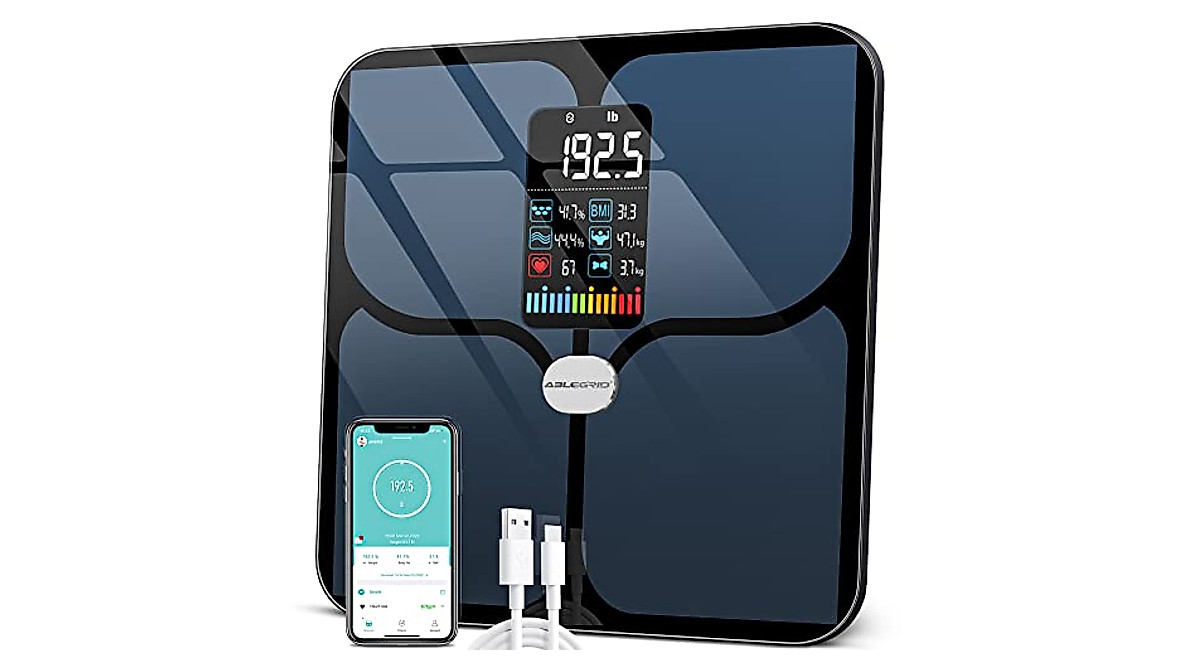 ABLEGRID Body Fat Scale | 16 Metrics, LCD, App Sync
