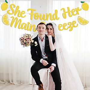 She Found Her Main Squeeze Banner - Spritz O’Clock Banner, Lemon Citrus Lemonade Theme Bridal Shower Bride to Be Wedding Engagement Bachelorette Party Supplies Gold Glitter