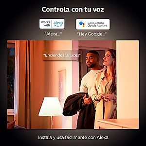 Philips Hue 2-Pack White A19 Dimmable Smart Bulb Starter Kit with Hub (Voice Compatible with Amazon Alexa, Apple Homekit and Google Home), 9.5W