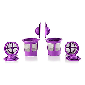 K&J Reusable Filter Cups Compatible with Keurig 1.0 K-Cups - Includes Freedom Clip for Compatibility With Keurig 2.0 Machines (4-Pack, Purple)