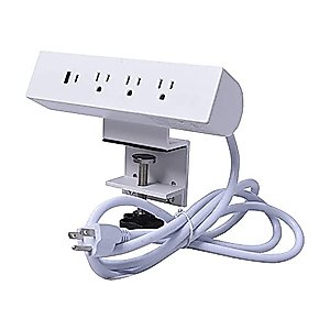Fromann Removable Desk Clamp Power Strip with Type-A and Type-C USB Port, Power Socket Connect 3 AC Outlet, 6 ft Power Cord, Space-Saving Design