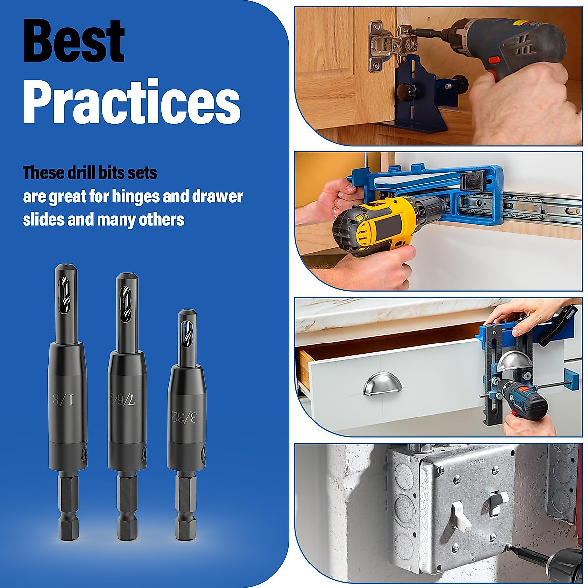 Apopip CC2430 Self Centering Drill Bit Assorted Set Fit for Bosch, Spring Loaded 3-Piece Clic-Change 1/4 in Hex Shank for Fast Bit Changes 3/32", 7/64", 1/8"