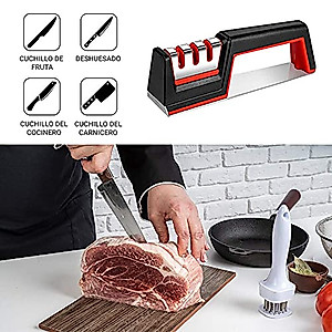 Professional Manual Sharpener for Kitchen Knives and Scissors. Manual sharpener. DIAMOND powder blades for ceramic or steel knives - Non-slip base - GIFT SAFETY GLOVE