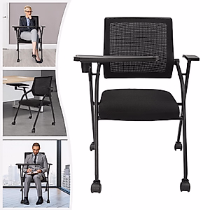 LOHISHILO 1pcs Mesh Guest Reception Stack Chair with Caster Arms for Office Conference, Reception, Training Room Chair, Schools, Meeting Rooms, Step Classrooms, Churches, Homes