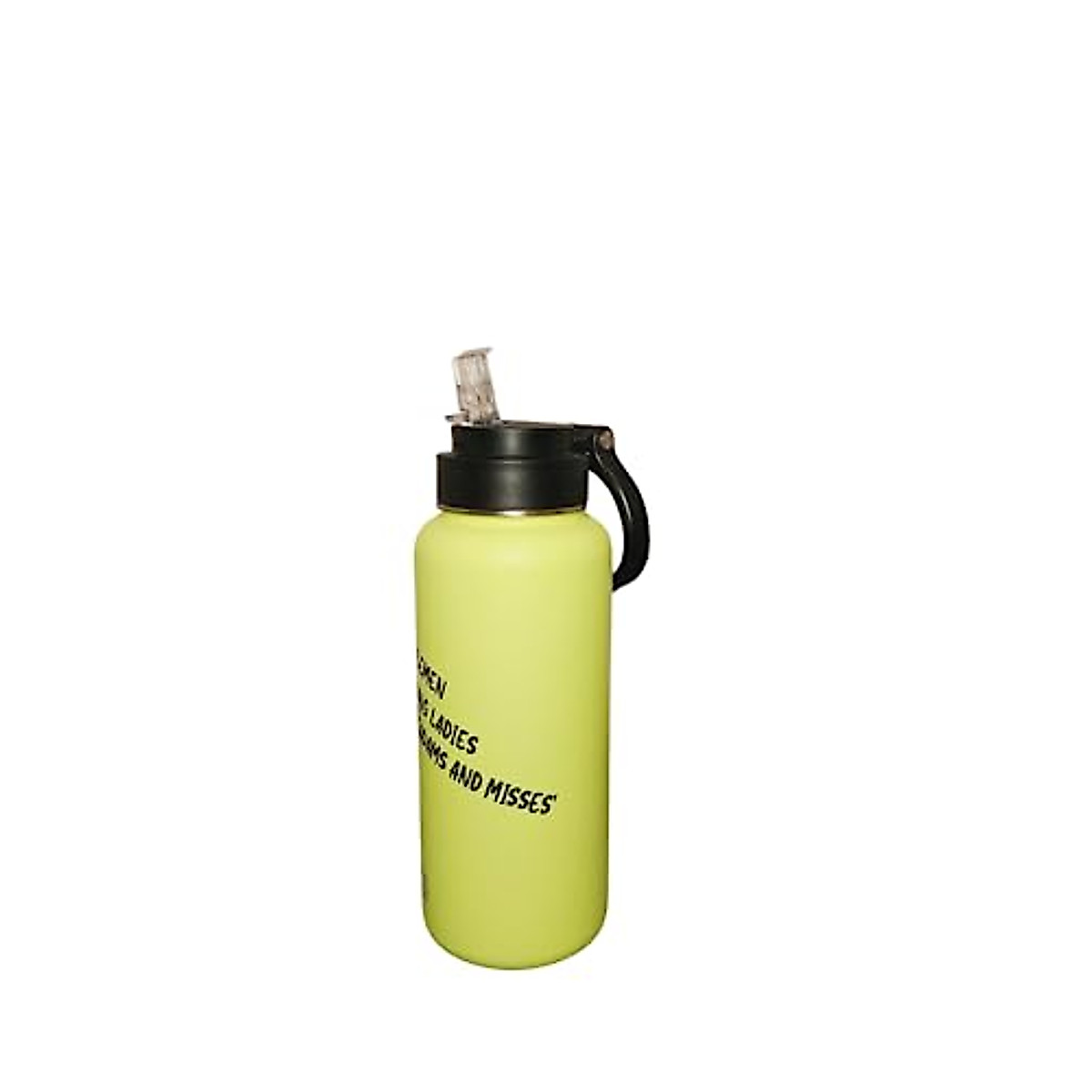 GYMNYMS Stainless Steel Wide Mouth Insulated Powder Coated 32oz Yellow Water Bottle with Key Ring - Cool Gym Quote - Fit Life for Everyone: Gentlemen, Young Ladies, Madams and Misses
