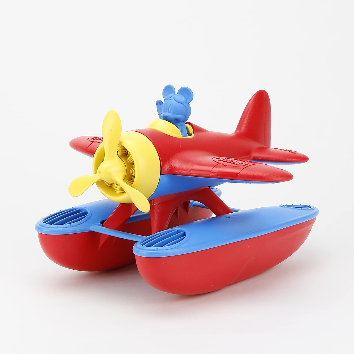 Green Toys Disney Baby Exclusive Mickey Mouse Seaplane, Red/Blue - Pretend Play, Motor Skills, Kids Bath Toy Floating Vehicle. No BPA, phthalates, PVC. Dishwasher Safe, Recycled Plastic, Made in USA.