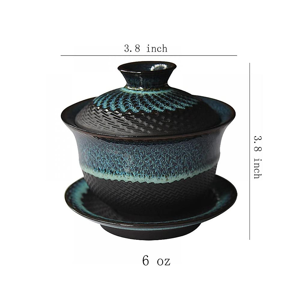 Gaolinci Kiln Glazed Ceramic Jianzhan Teacup Kung Fu Tea Cup and Saucer with Lid. 5 Oz Sancai Gaiwan