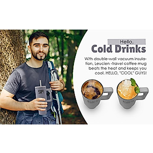 SIP SPHERE 40oz Tumbler with Handle and 2 Straw Lid, Double Wall Vacuum Insulated Thermal Mug Reusable Iced Coffee Cup, Stainless Steel Water Bottle for Home, office,Travel Gift (Winter White)