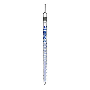 EISCO Serological Pipette, 25ml - Class B, Tolerance ±0.200ml - Blue Graduations - Color Code, White - Calibrated for Delivery to Jet - Borosilicate Glass
