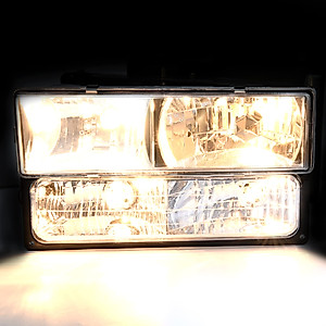 oEdRo Headlight Assembly Replacement for 94-99 Chevrolet C/K Series 1500 2500 3500 C/K 1500 Suburban 2500 Suburban/95-99 Tahoe/94 Blazer Headlamp with Chrome Housing