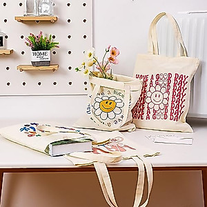 4 Pack Aesthetic Canvas Tote Bag Women Reusable Grocery Shopping Bag Cute Preppy Shoulder Bag Back to School Gift Bag (Funny Style)