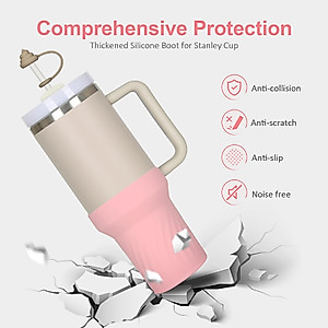 Bravace Silicone Boot for Stanley Cup Accessories, 5pcs Straw Cover Cap Compatible with Stanley 30&40 Oz Tumbler with Handle, Boot Sleeve Cover Fit with Stanley H2.0 FlowState 40oz Tumbler(Pink)