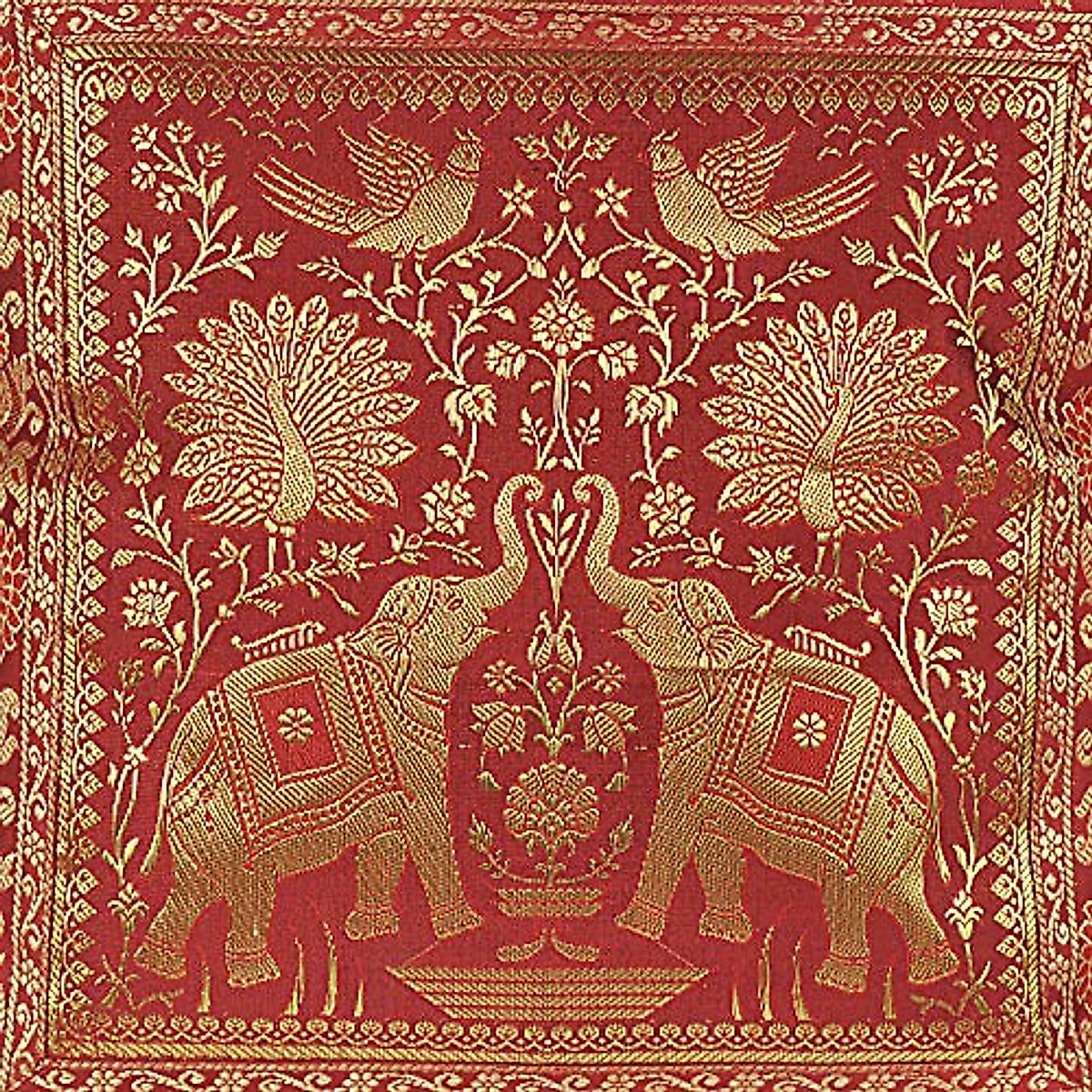 Set of 2 Home Decorative Square Pillowcase Bohemian Throw Pillow Cushion Cover Banaras Brocade Silk Woven Ethnic Traditional Royal Motifs Handcrafted for Gift Pillowcase (Maroon)