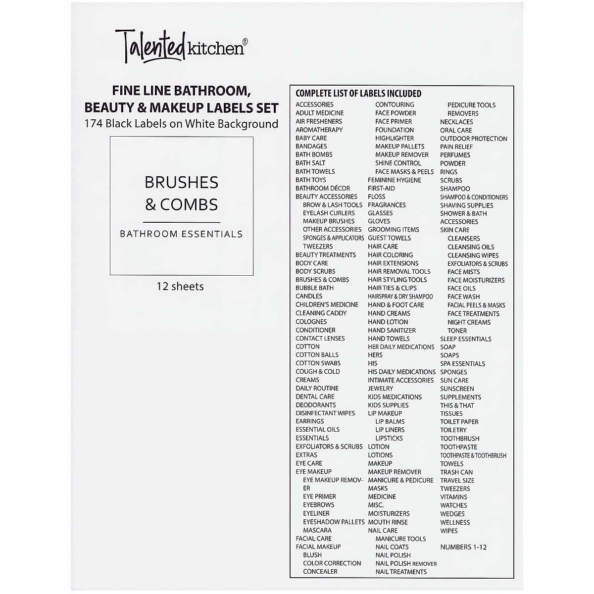 174 Pieces Minimalist Bathroom Labels for Medicine Cabinet, Black Print on White Stickers for Makeup, Cosmetics, Shower Bottles (Water Resistant)