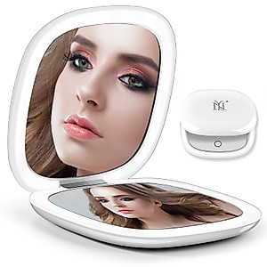 Nuoya Compact Mirror, 2-Sided Rechargeable Travel Makeup Mirror, 1X/10X Magnification Lighted Pocket Mirror, 3 Colors & Brightness Dimmable, Portable Folding Mirror for Travel,Home,Office,Purse