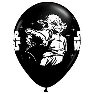 Qualatex Star Wars Biodegradable Latex Balloons Onyx Black with White Prints All-Around of Darth Vader and Yoda, 11-Inch Round (12-Units)