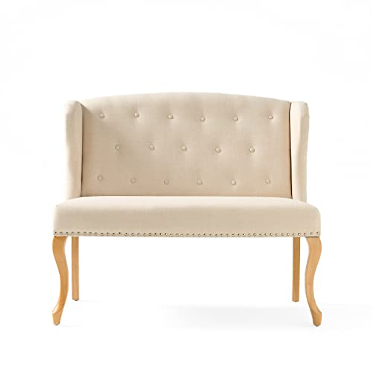 Christopher Knight Home Adrianna Wingback Button-Tufted Fabric Loveseat, Natural Plain