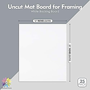 Mat Board Center, 16x20 Uncut Photo Mat Boards - Full Sheet - for Art, Prints, Photos, Prints and More, White Color, 25-Pack
